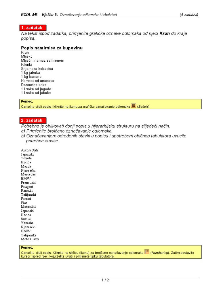 Oznacavanje Odlomaka I Tabulatori | PDF