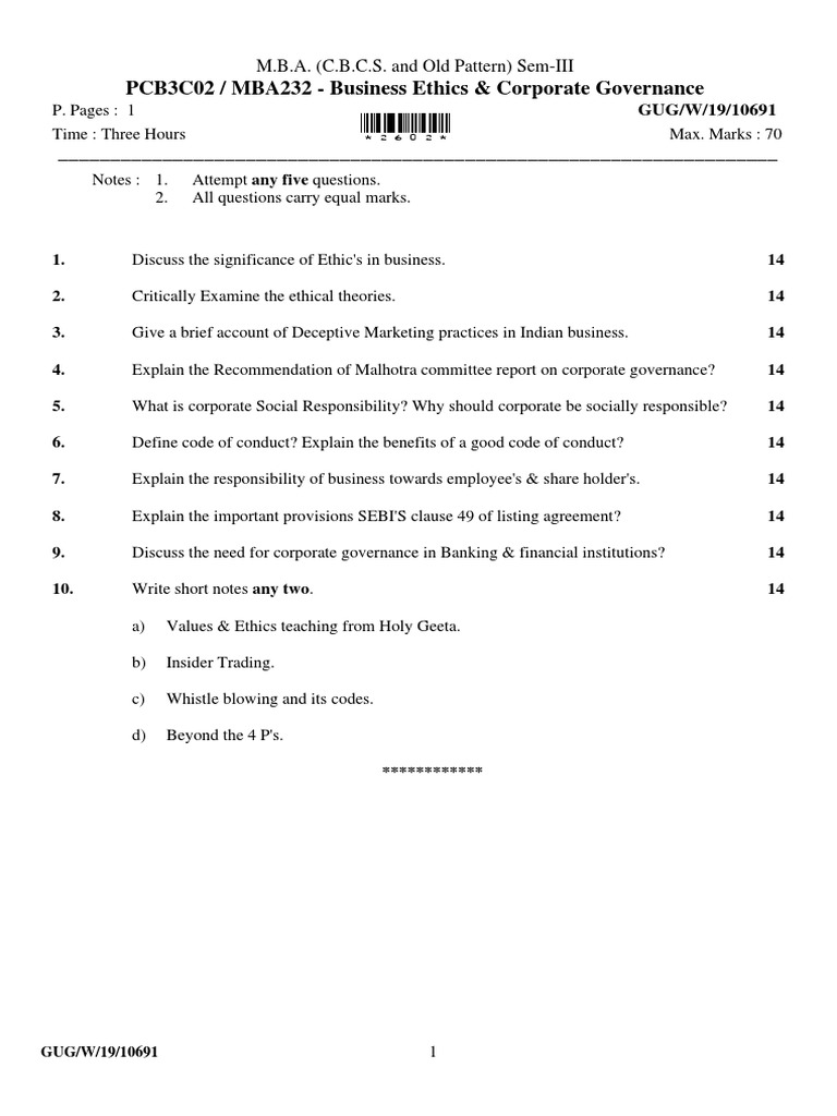 Business Ethics and Corporate Governance: An Examination of Ethical ...