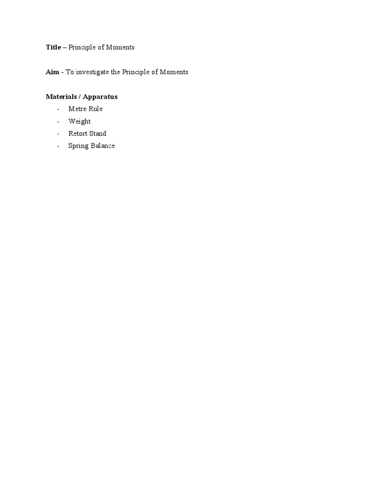 Principle of Moments Experiment | PDF | Force | Weight