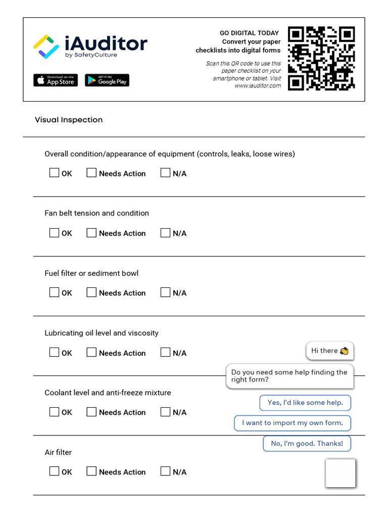 Basic Diesel Generator Maintenance Checklist - SafetyCulture | Download ...