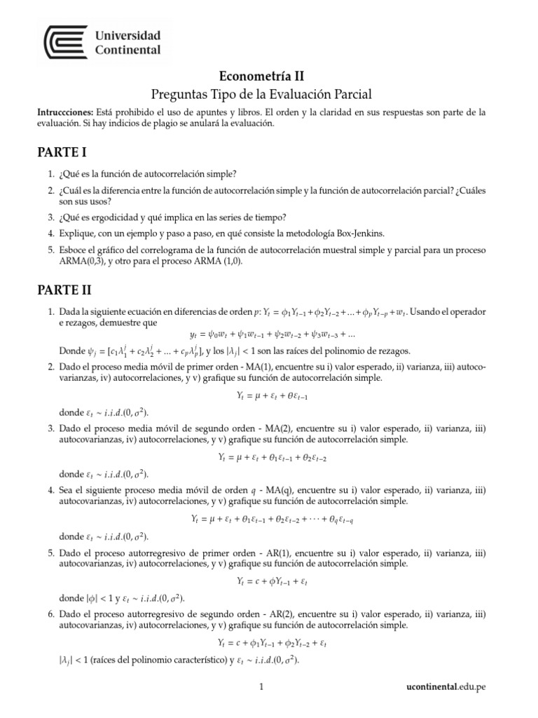 ExamenTipoParcial Econometrics2 | PDF | Modelo autorregresivo | Econometría