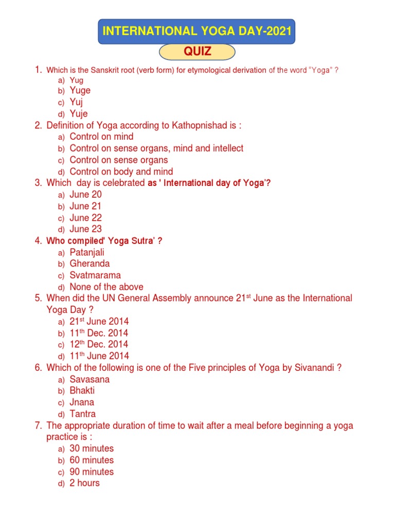 Yoga Quiz Class 11 | Download Free PDF | Hatha Yoga | Asana