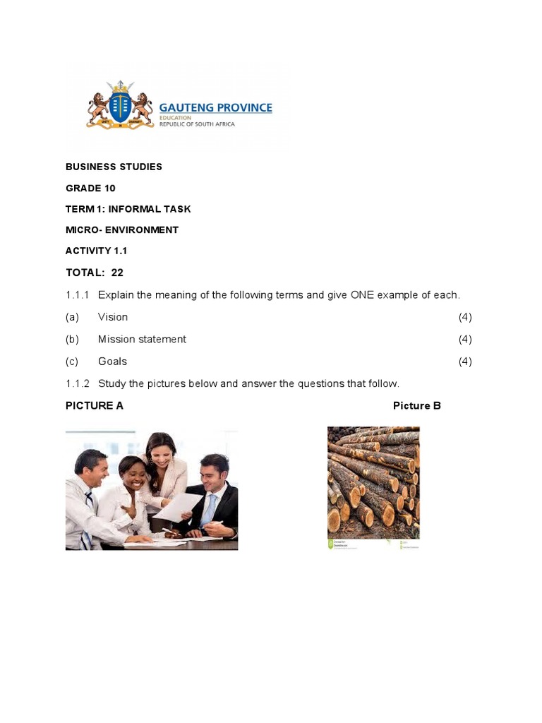 Grade 10 Business Studies: Informal Task | PDF | Macroeconomics ...