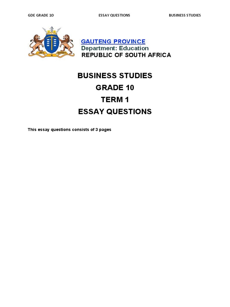 2021 Term 1 Grade 10 Essay Questions | PDF | Market (Economics ...