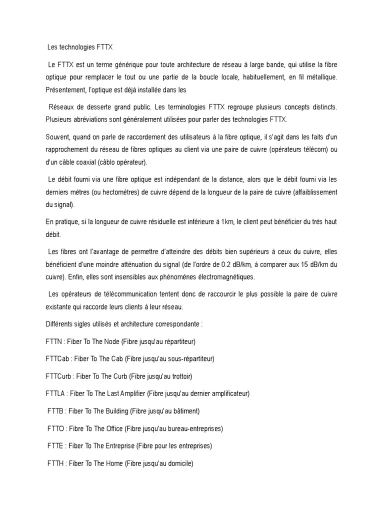 Doc1 FTTX | PDF | FTTx | Fibre optique