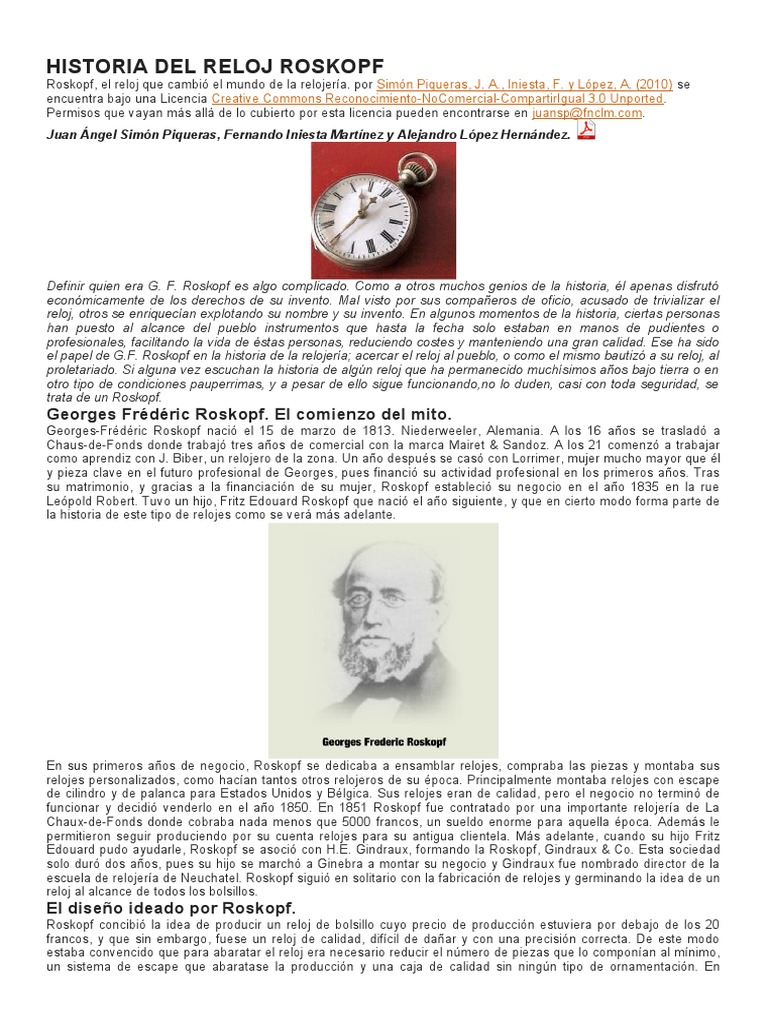 Historia Del Reloj Roskopf | PDF | Reloj
