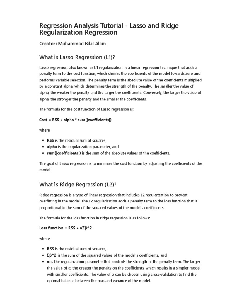 Regression Analysis Lasso and Ridge Regression 1678810035 | PDF | Mean Squared Error ...