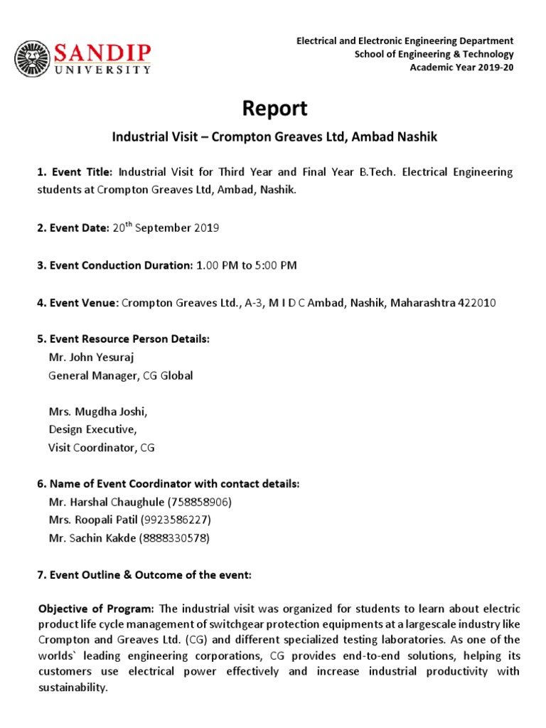 Industrial - Visit - Report - CG - TE - BE - 200919 | PDF