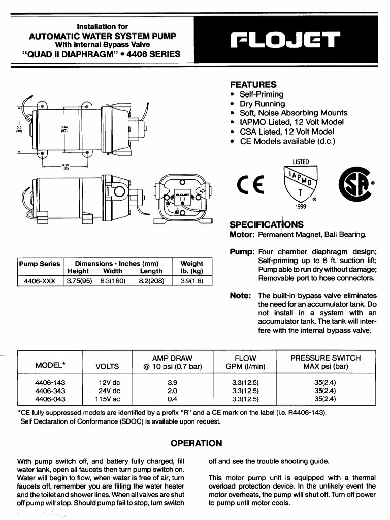 Flojet Bomb Agua | PDF