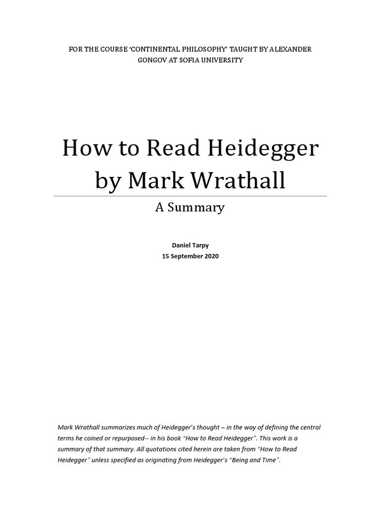 Understanding Heidegger's Philosophy | PDF | Being And Time | Martin ...