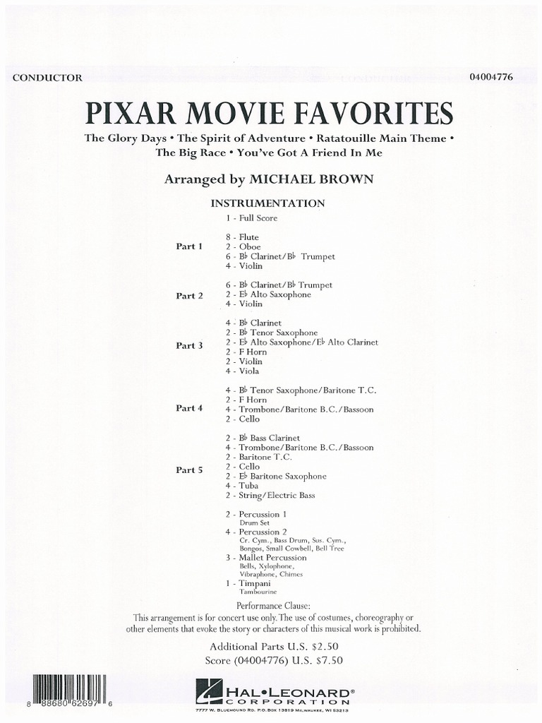 Pixar Movie Favorites Full Score | PDF