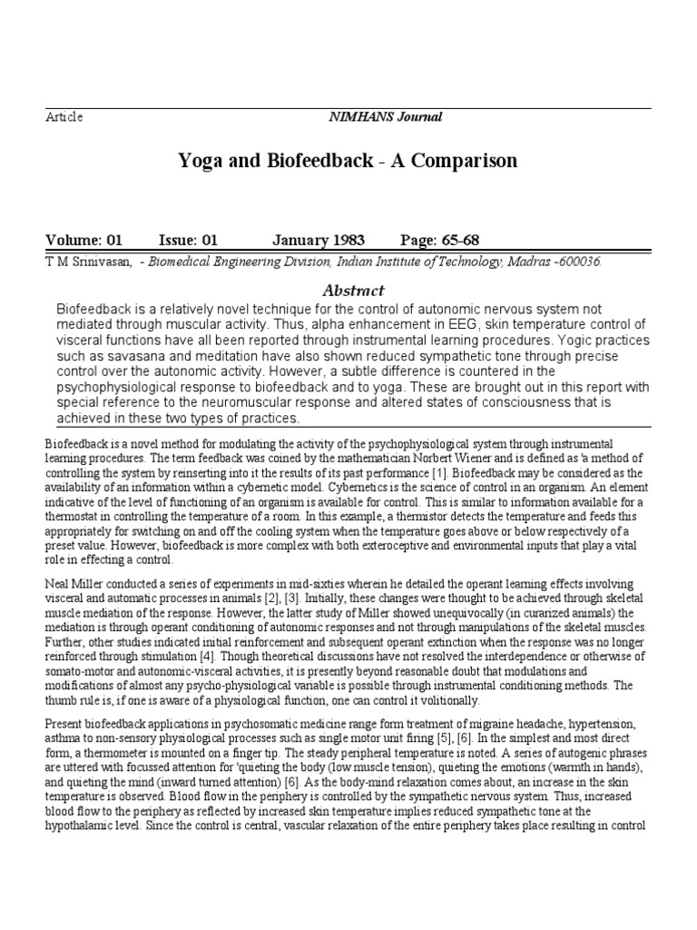 Yoga vs Biofeedback: A Psychophysiological Comparison | PDF | Skeletal ...