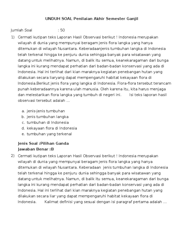 Lembar Soal Penilaian Akhir Semester Ganjil | PDF