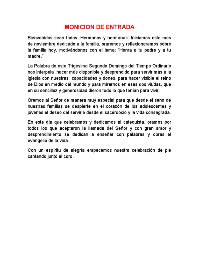 Monicion de Entrada | PDF | Misa (liturgia)