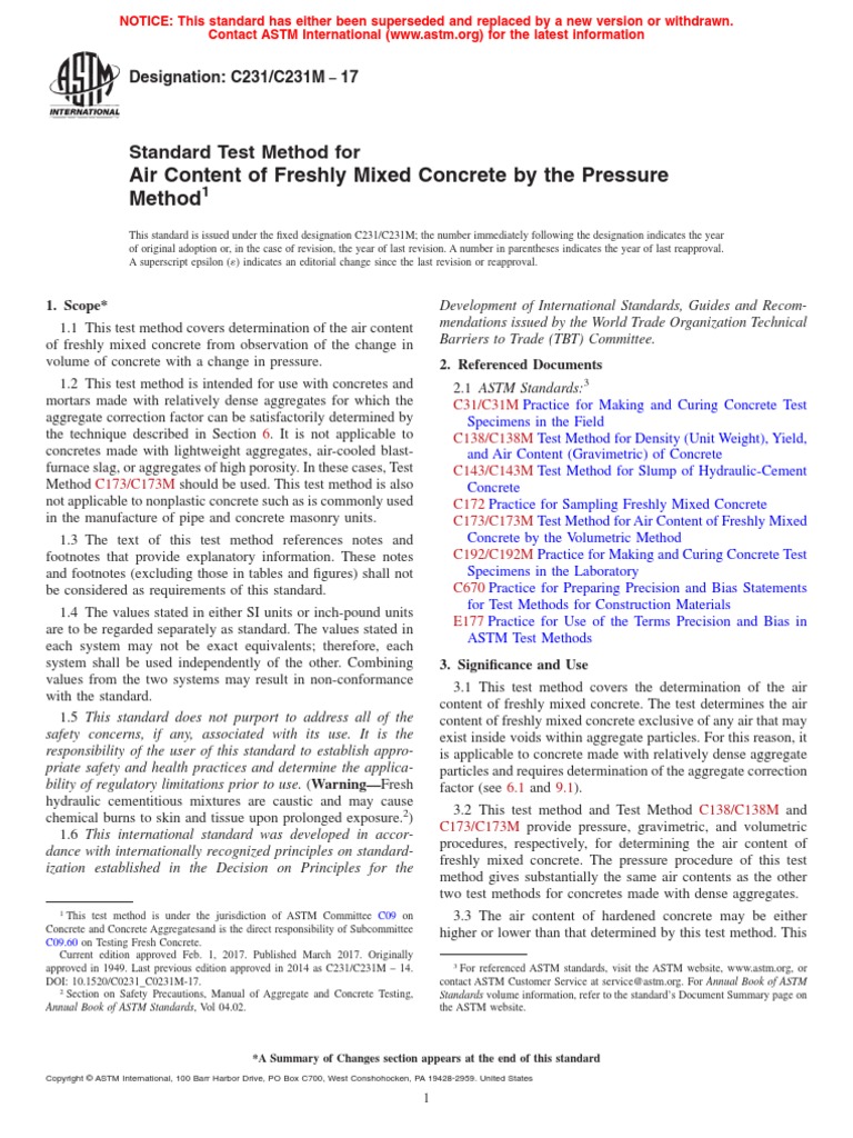 ASTM C231-17 Standard Test Method for Air Content of Freshly Mixed ...