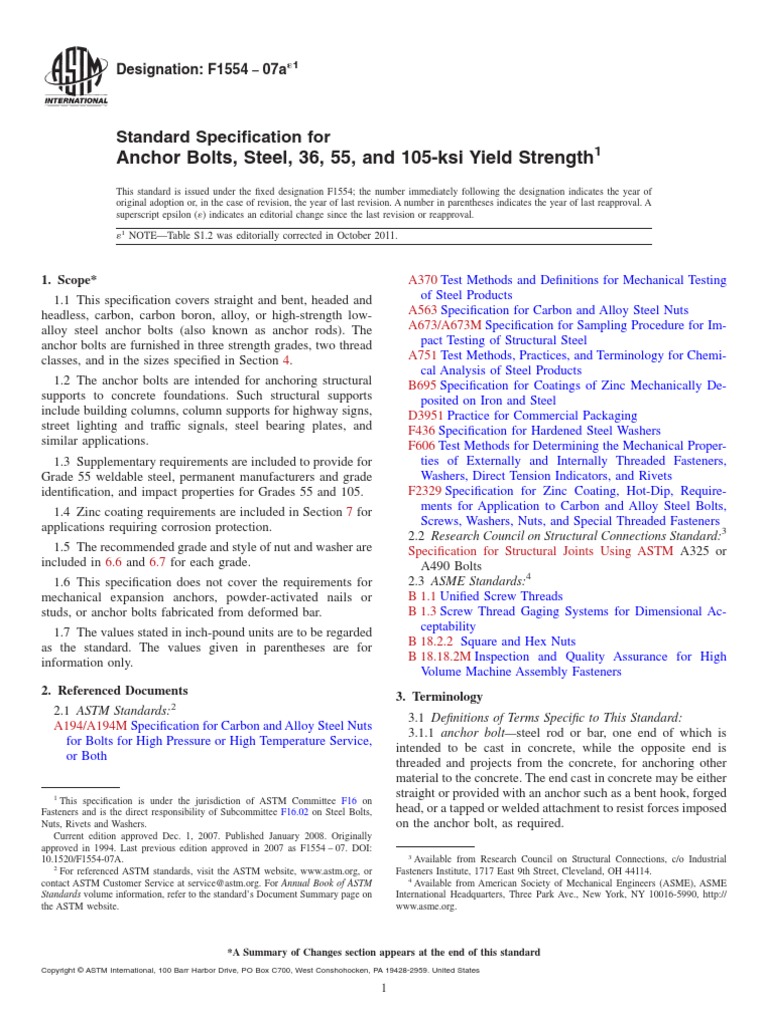 ASTM F1554 Anchor Rods PDF | PDF | Screw | Metalworking