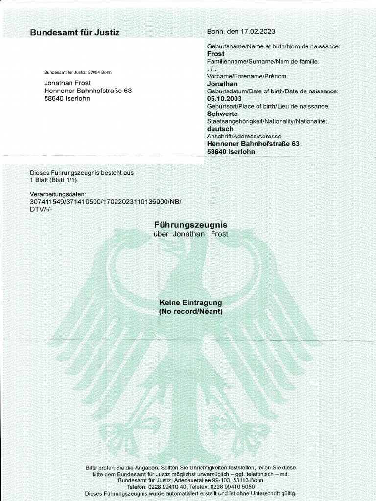 Wunderschone Fuhrungszeugnis Beantragen Kassel Bild