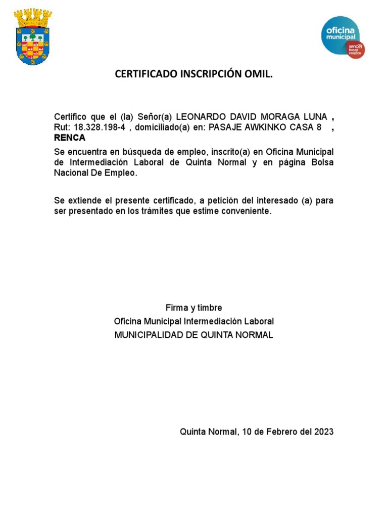 Certificado Inscripcion | PDF