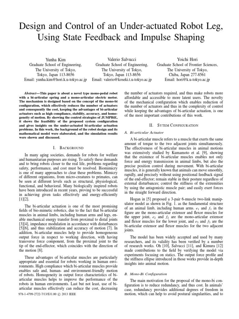 Design and Control of an Under-actuated Robot Leg Using State Feedback ...