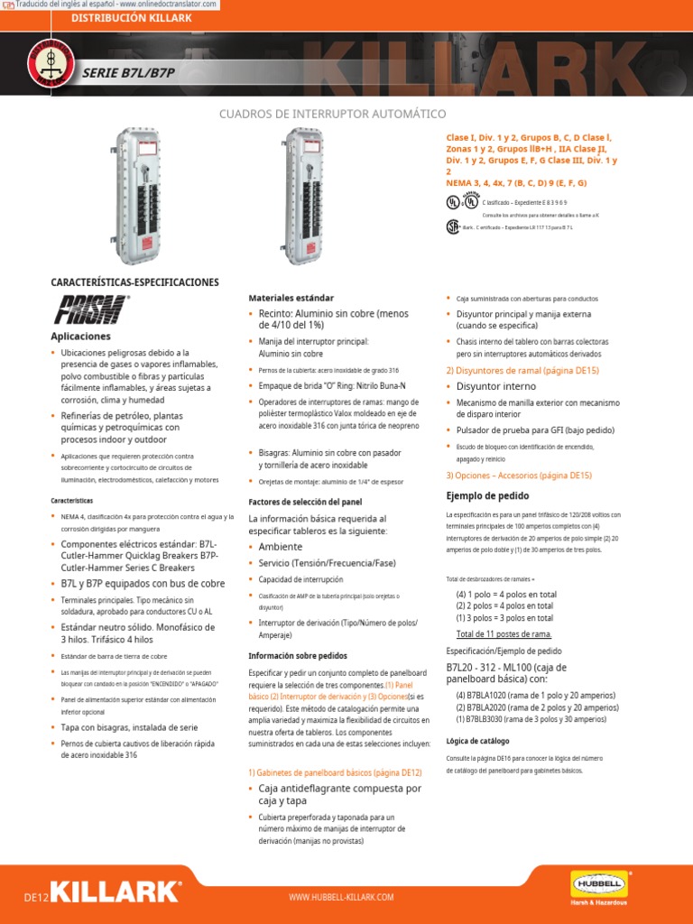 Cuadros Killark B7L/B7P para Áreas Peligrosas | PDF | Cobre | Aluminio