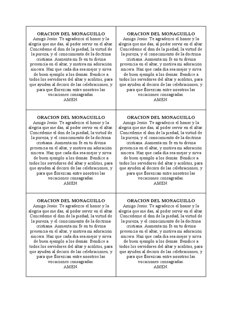 Oracion Del Monaguillo | PDF | Oración | Virtud