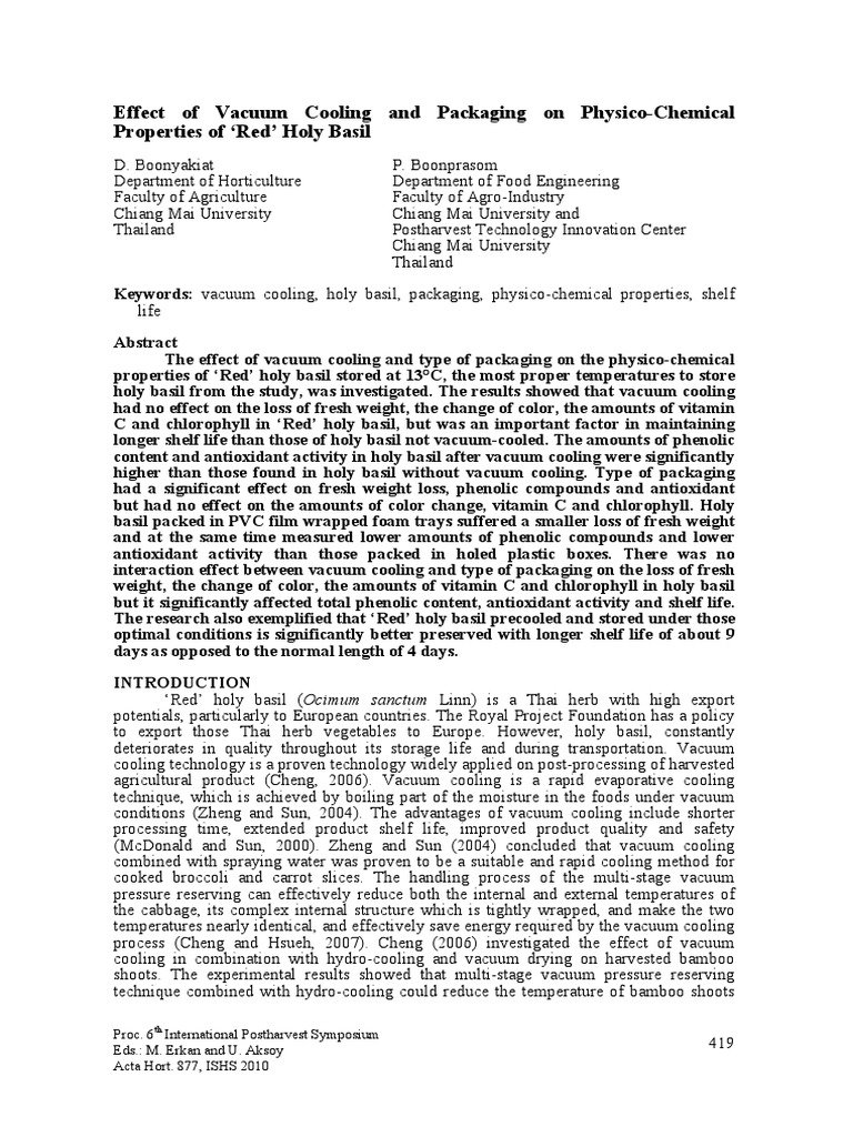 Vacuum Cooling & Packaging Effects on Red Holy Basil | PDF | Shelf Life ...