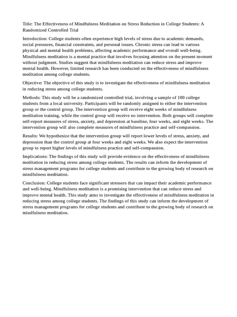 The Effectiveness of Mindfulness Meditation on Stress Reduction in ...