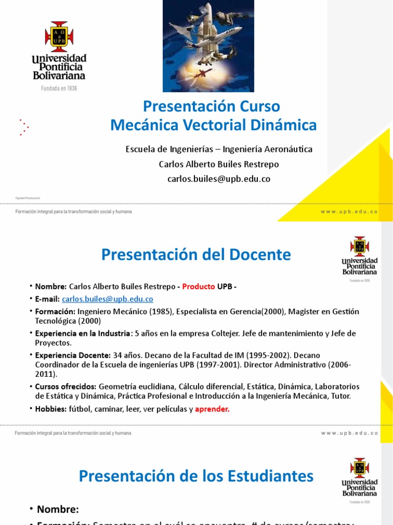 Presentacion Programa Del Curso Mecánica Vectorial Dinámica 1-2-1 | PDF | Dinámica (Mecánica ...