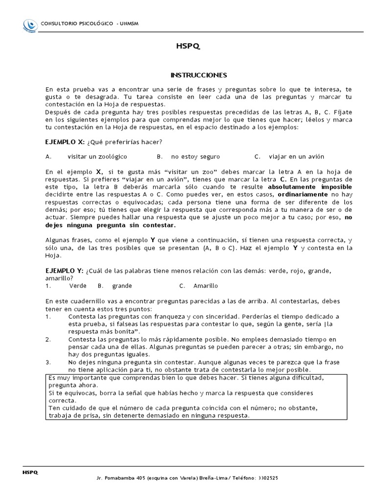 HSPQ Cuadernillo | PDF