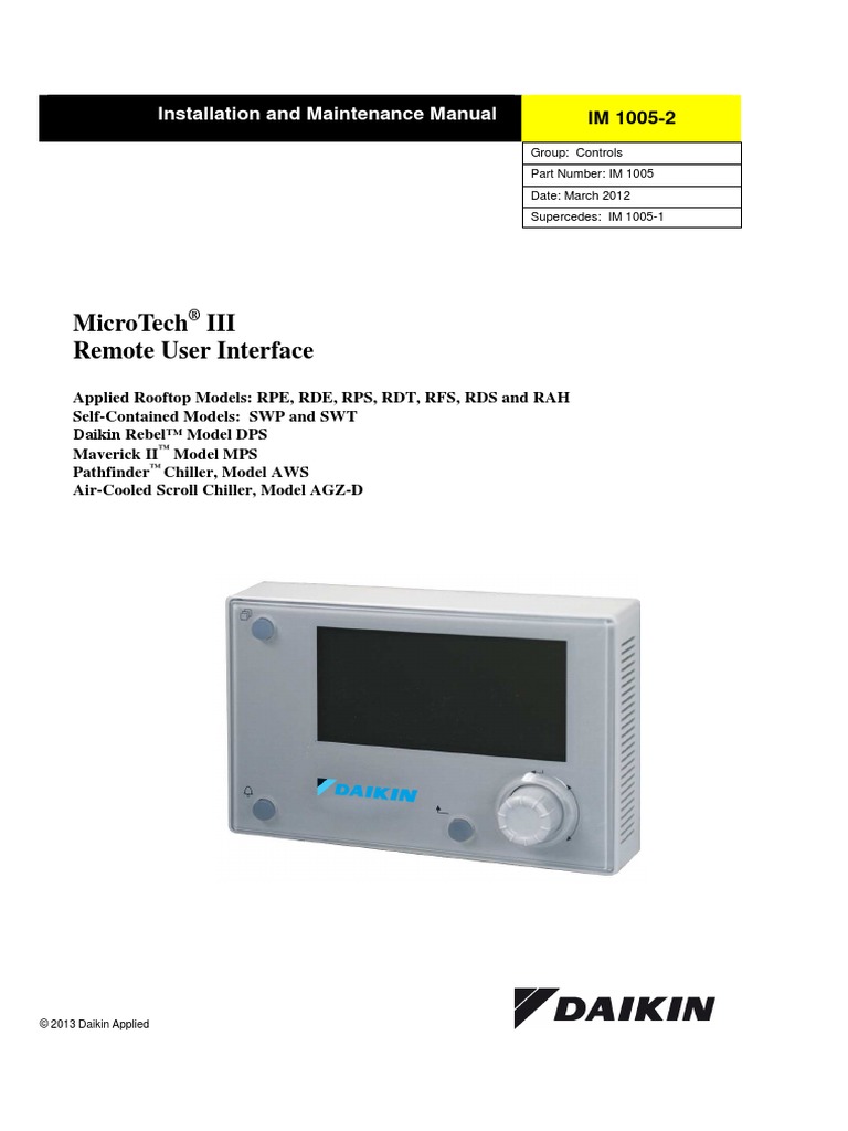 DAIKIN MicrotechIII Remote User Interface | PDF