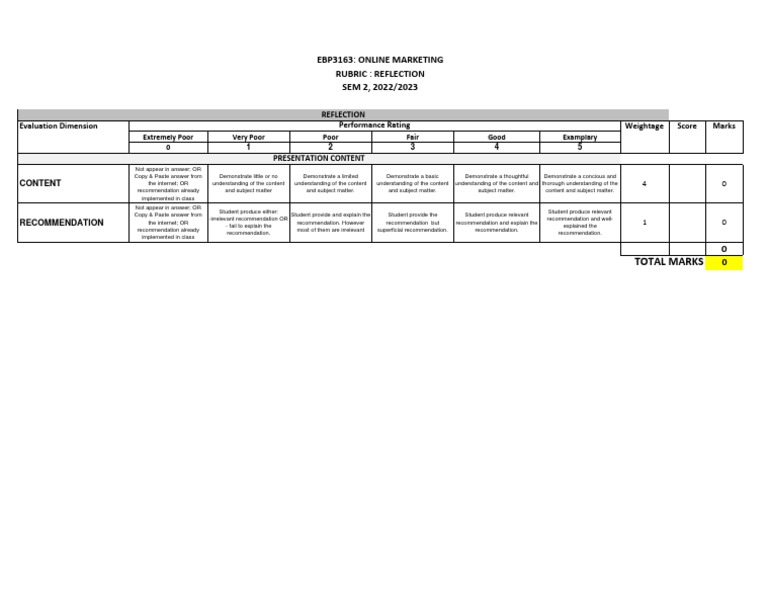 EBP3163 - Reflection Rubric - Sem2 - 2022-2023 PDF | PDF