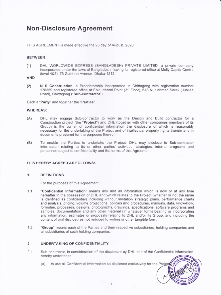 Signed NDA | PDF | Confidentiality | Information