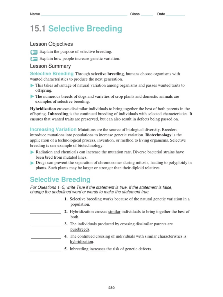 15.1 Selective Breeding PDF | PDF