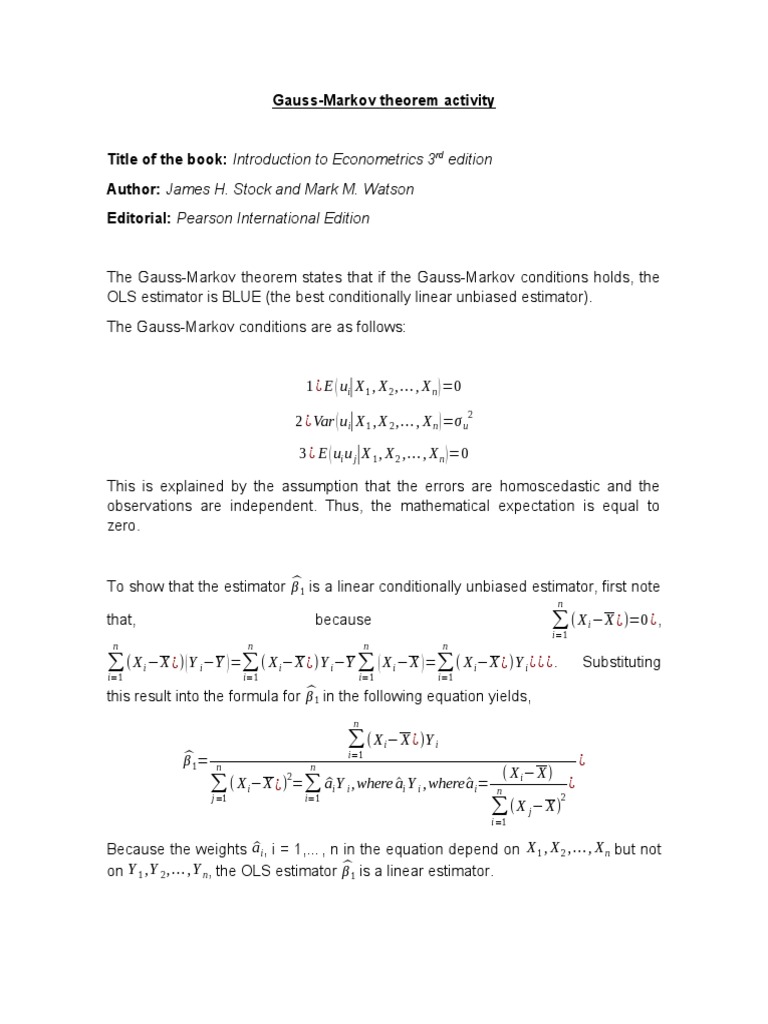 Gauss-Markov Econometrics | PDF | Ordinary Least Squares | Statistical ... Gauss-Markov Econometrics | PDF | Ordinary Least Squares | Statistical ...