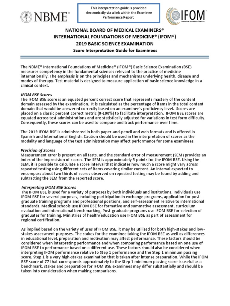 2019 IFOM BSE Score Interpretation Guide For Examinees PDF | PDF ...