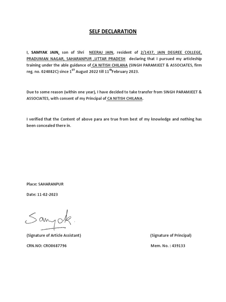 Self Declaration | PDF