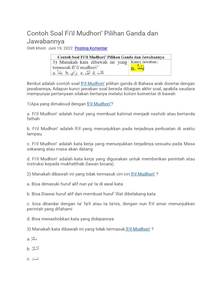 Soal Fiil Mudhari PDF | PDF