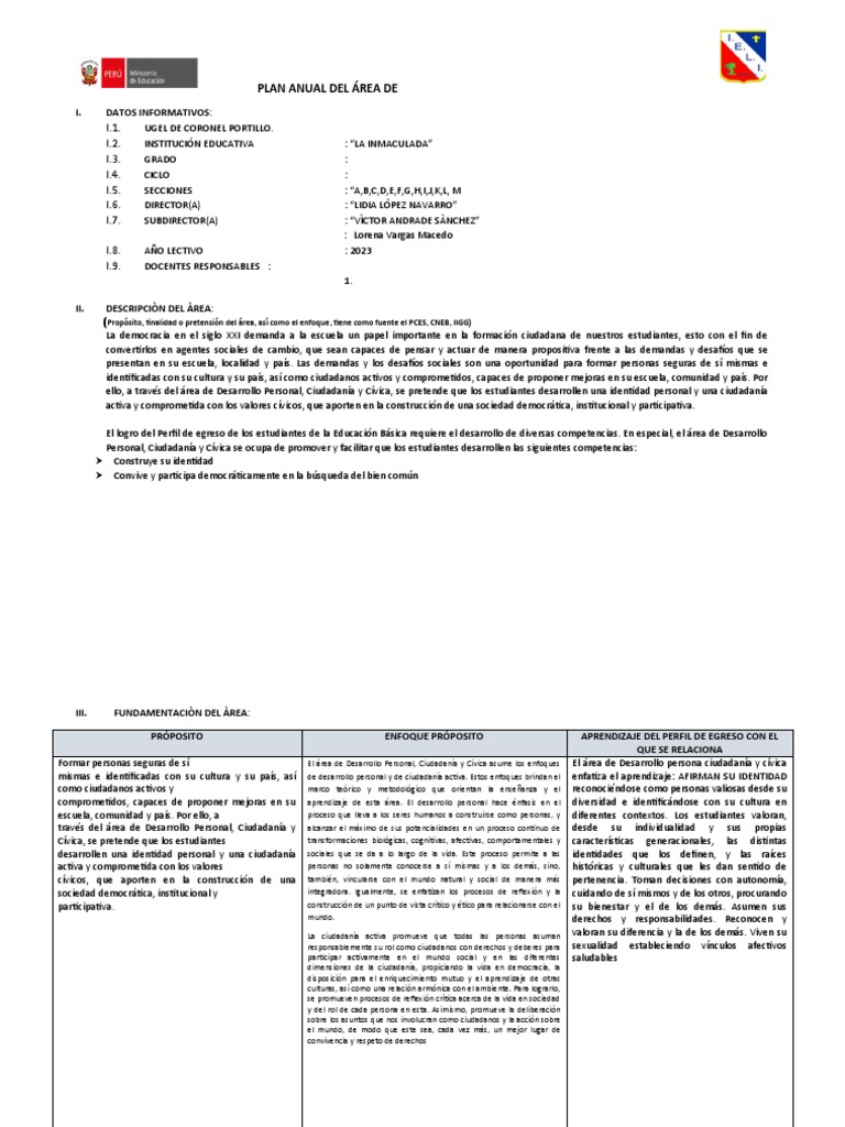 Esquema Plan Anual 2023 Pdf Evaluación Aprendizaje 1504