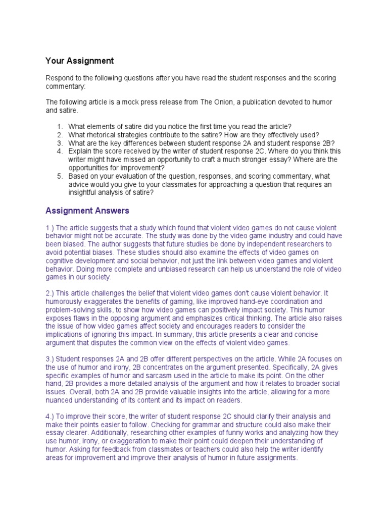 Assignment - 5.07exploring The Satirical Prompt Redo | PDF | Humour | Satire