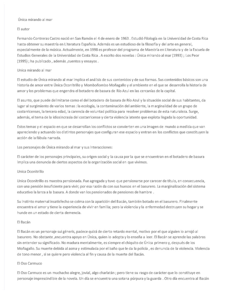 Unica Mirando Al Mar Resumen | PDF