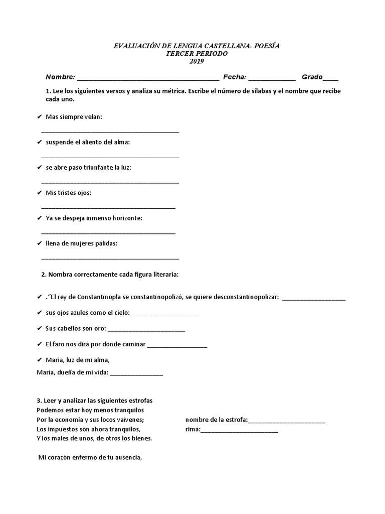 Evaluación de Poesía para Quinto Grado | PDF