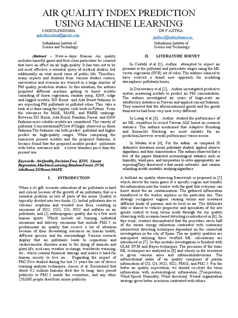Final Year Publishing Paper Air Quality Index Prediction-39120034 | PDF ...