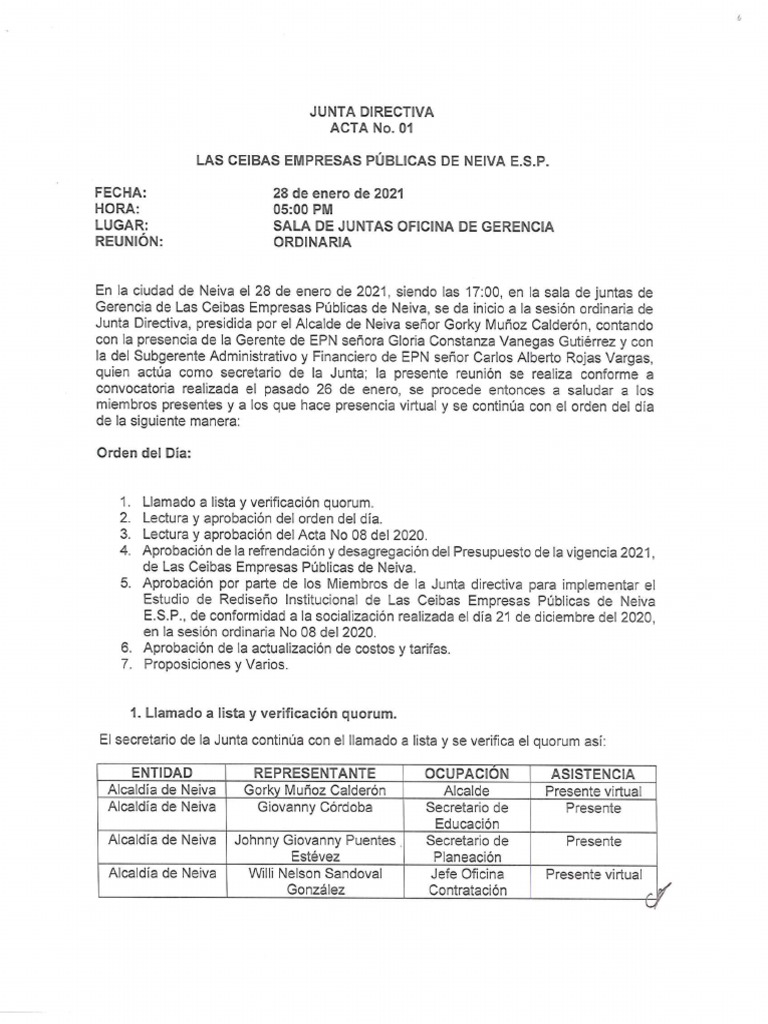 Acta de Junta Directiva N 1 2021 PDF | PDF