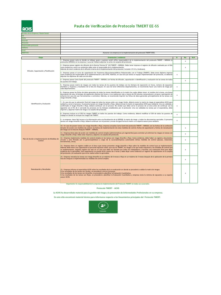 Implementación Protocolo TMERT EESS | PDF | Mano | Alimentos