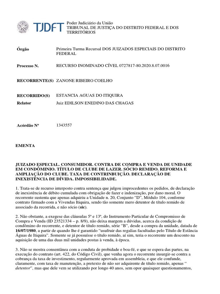 Sentença TJDFT - 2021 | PDF | Sentença (jurídico) | Direito Civil ...