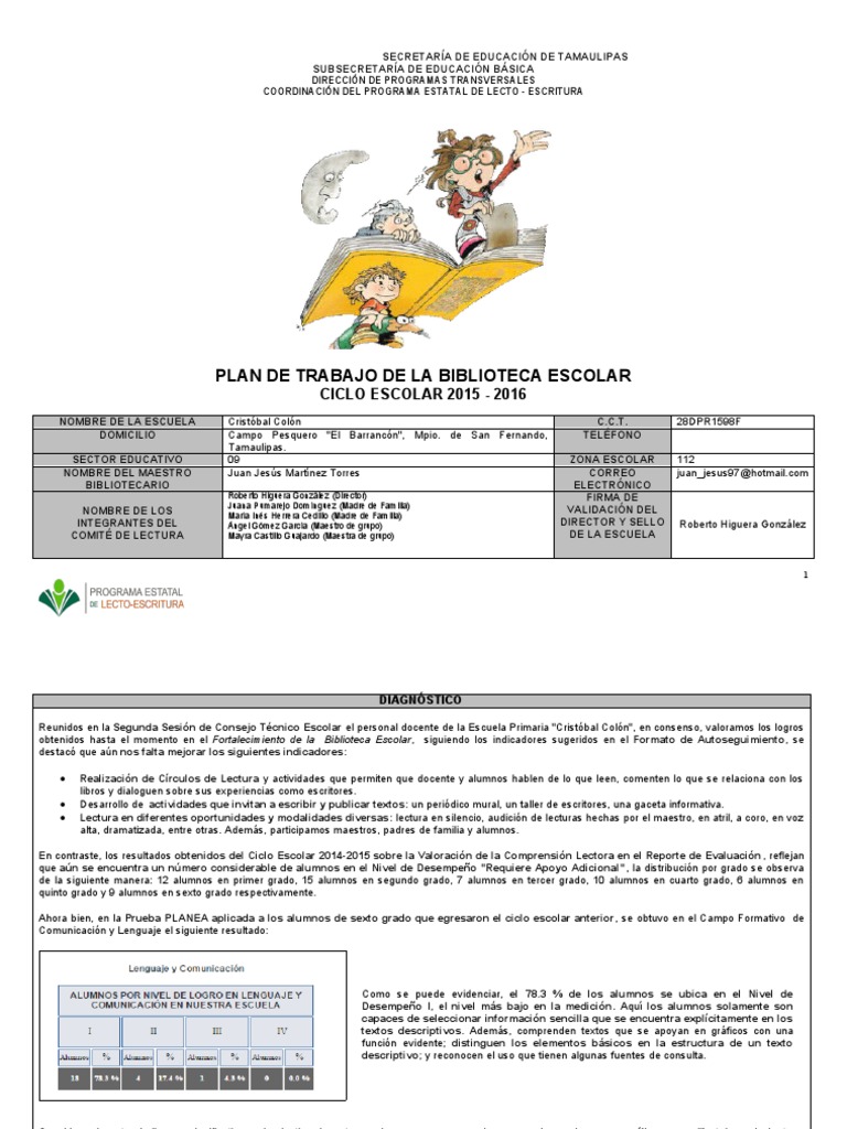 Bibliotecario Ejemplo de Plan de Trabajo de Bilioteca Escolar ...
