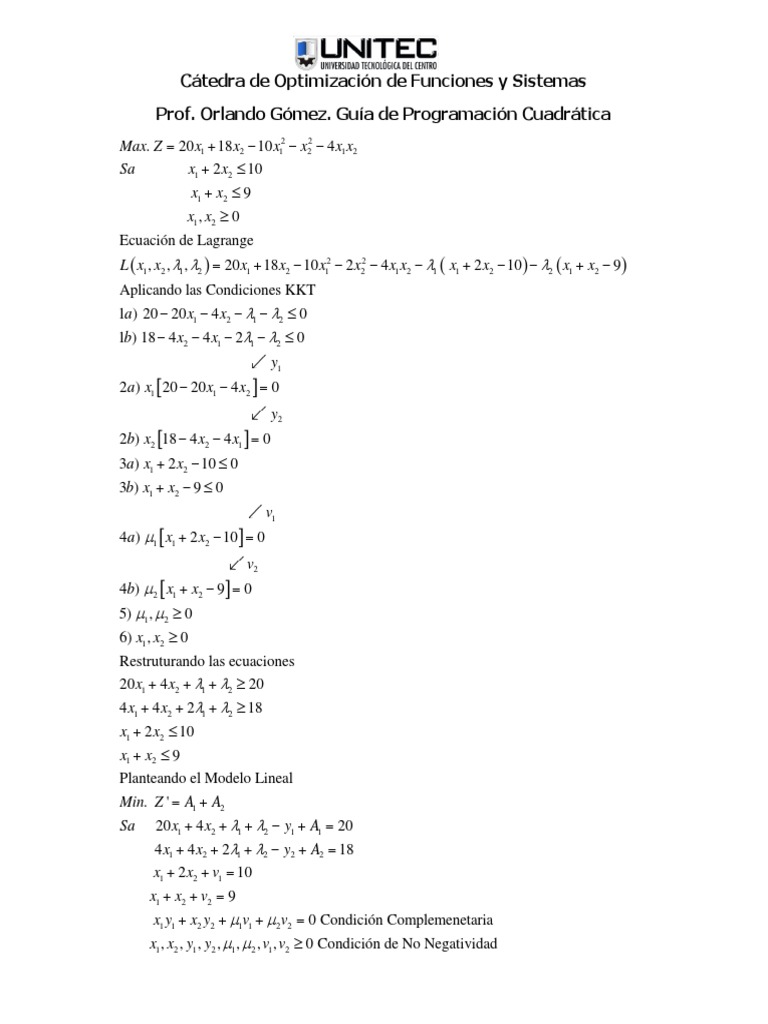 Ejemplo 2 de Programación Cuadrática | PDF | Matemáticas Aplicadas ...