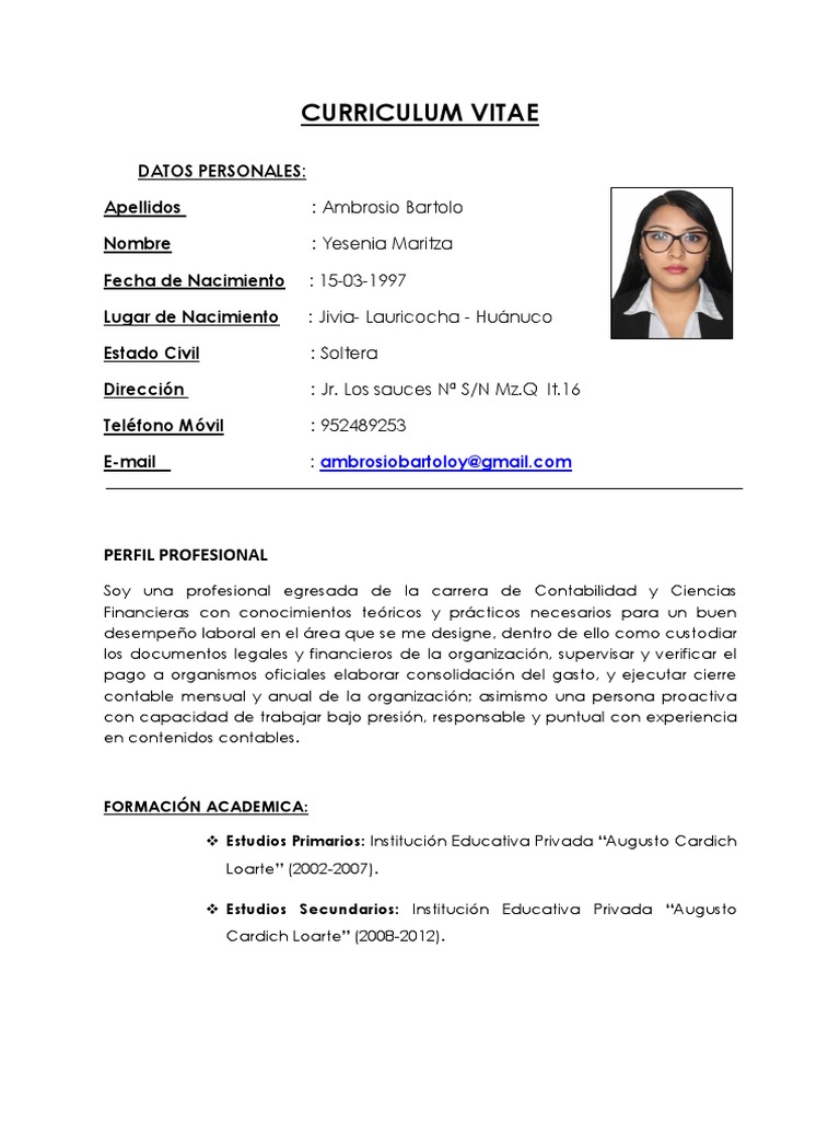 CV - YESENIA MARITZA AMBROSIO BARTOLO.pdf | PDF