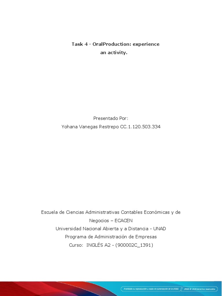 Unit 2 - Task 4 - Oral Production - Experience An Activity | PDF