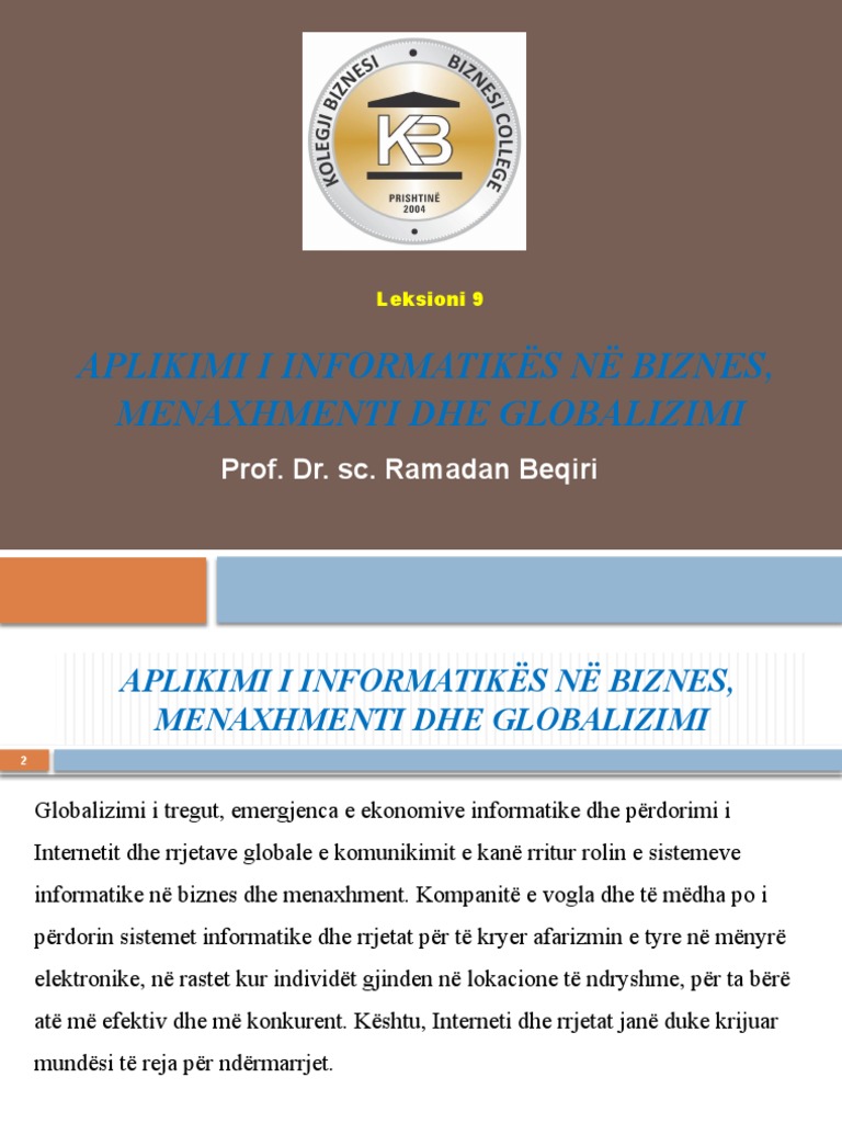 9. APLIKIMI I INFORMATIKES NE BIZNES, MENAXHMENTI DHE GLOBALIZIMI 7 ...